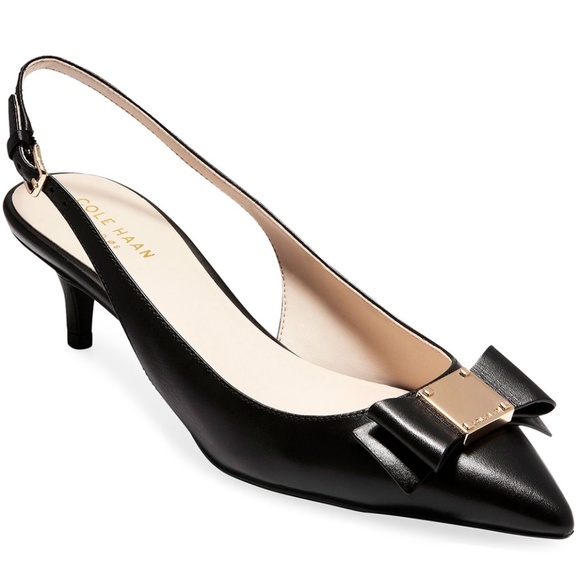 Cole Haan | Shoes | Cole Haan Black Tali Bow Slingback Pump Heels ...